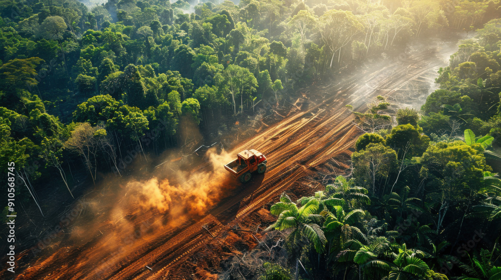 Aerial view of deforestation in the Amazon rainforest, showing heavy ...