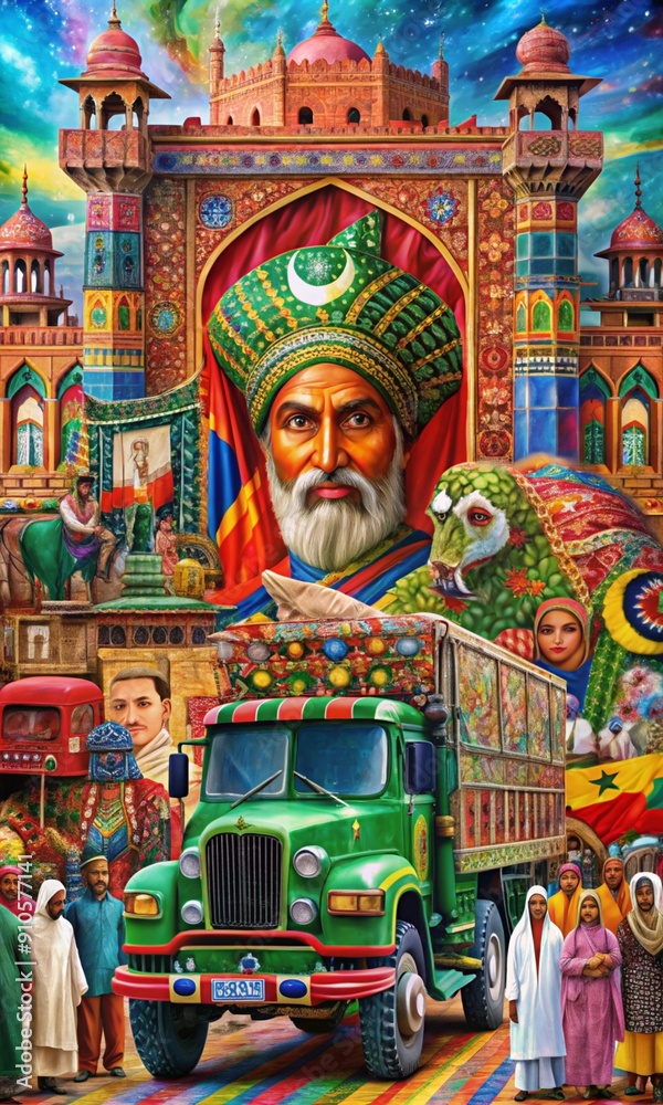 "AI-Generated Vibrant Collage of Pakistani Cultural Icons: Truck Art ...