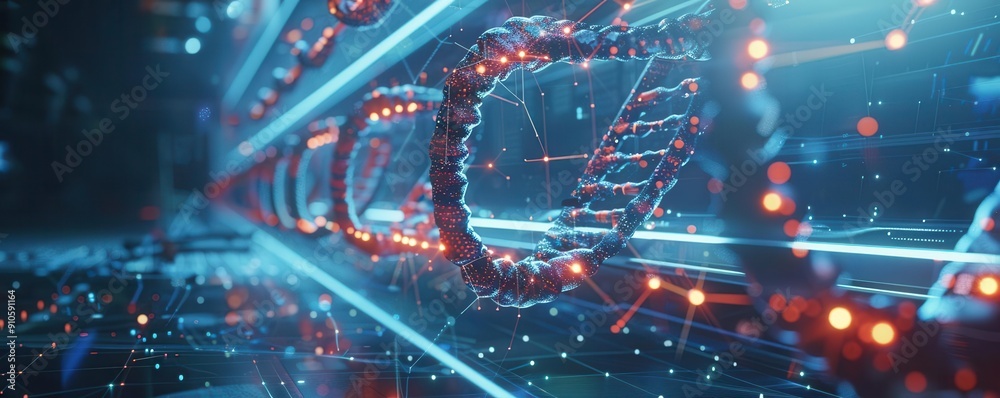 Hightech DNA sequencing, largescale data analysis, side view, advanced ...