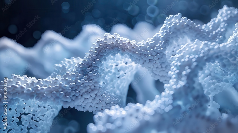 Protein synthesis in cells, DNA interaction, side view, detailed ...