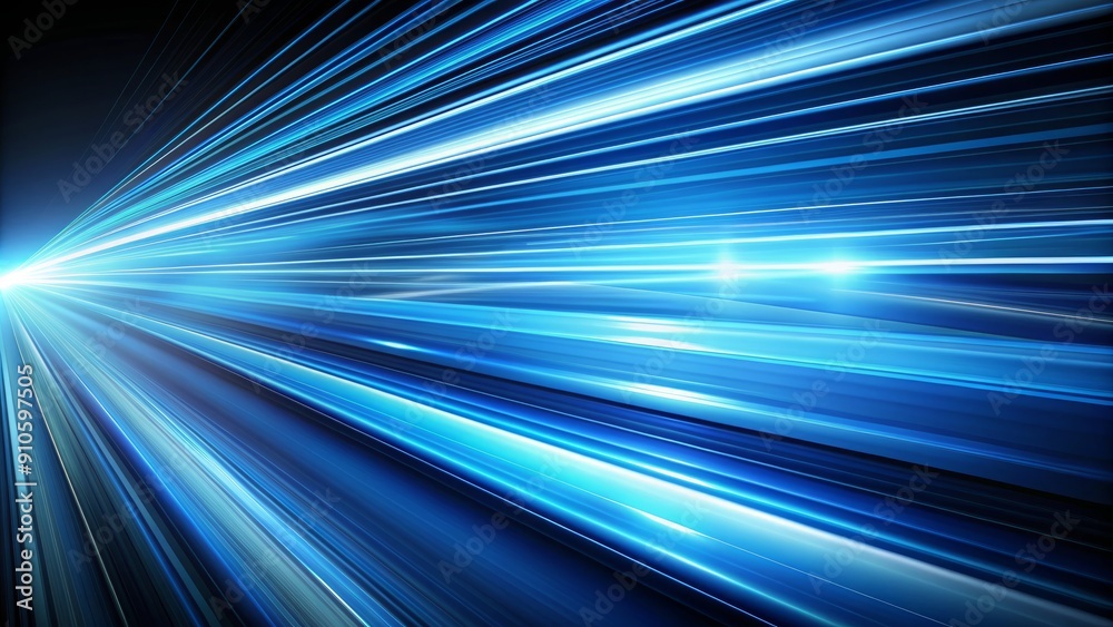Dynamic abstract blue speed lines streak across a dark black background ...