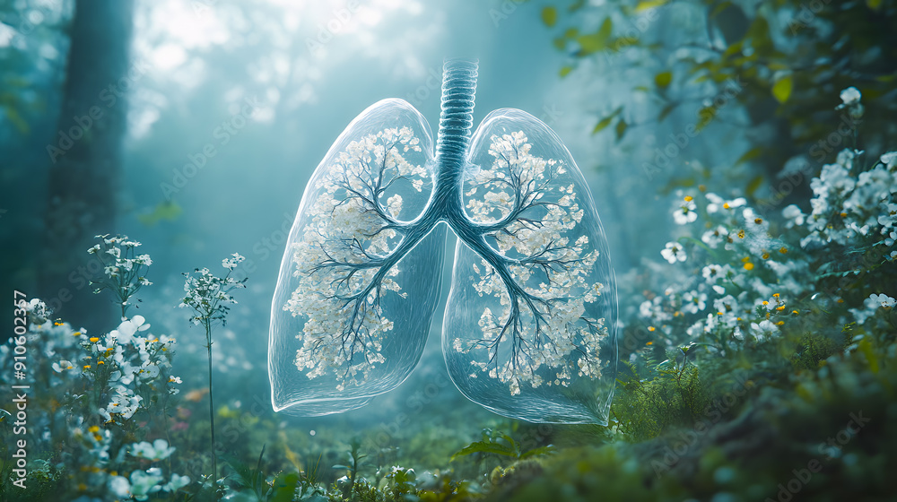 Surreal of transparent glowing human lungs against a backdrop of a ...
