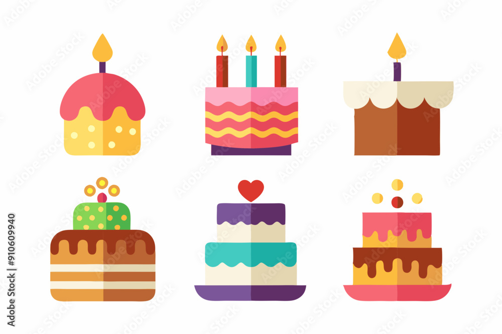 Birthday Cake Icons Set - Vector Illustration, Logo Icon, Clipart ...