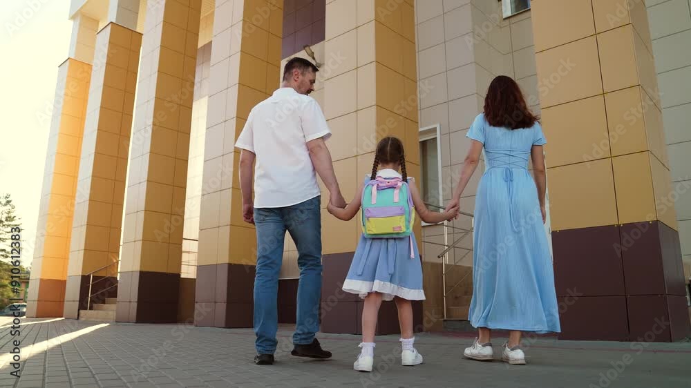 man father woman mother taking child school, father mother holding ...