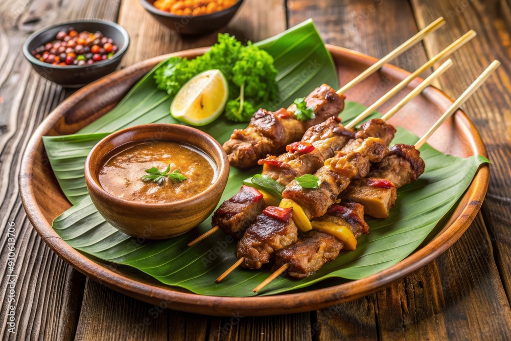 Grilled skewers of Sate Lilit, a Balinese satay variant, featuring fish ...