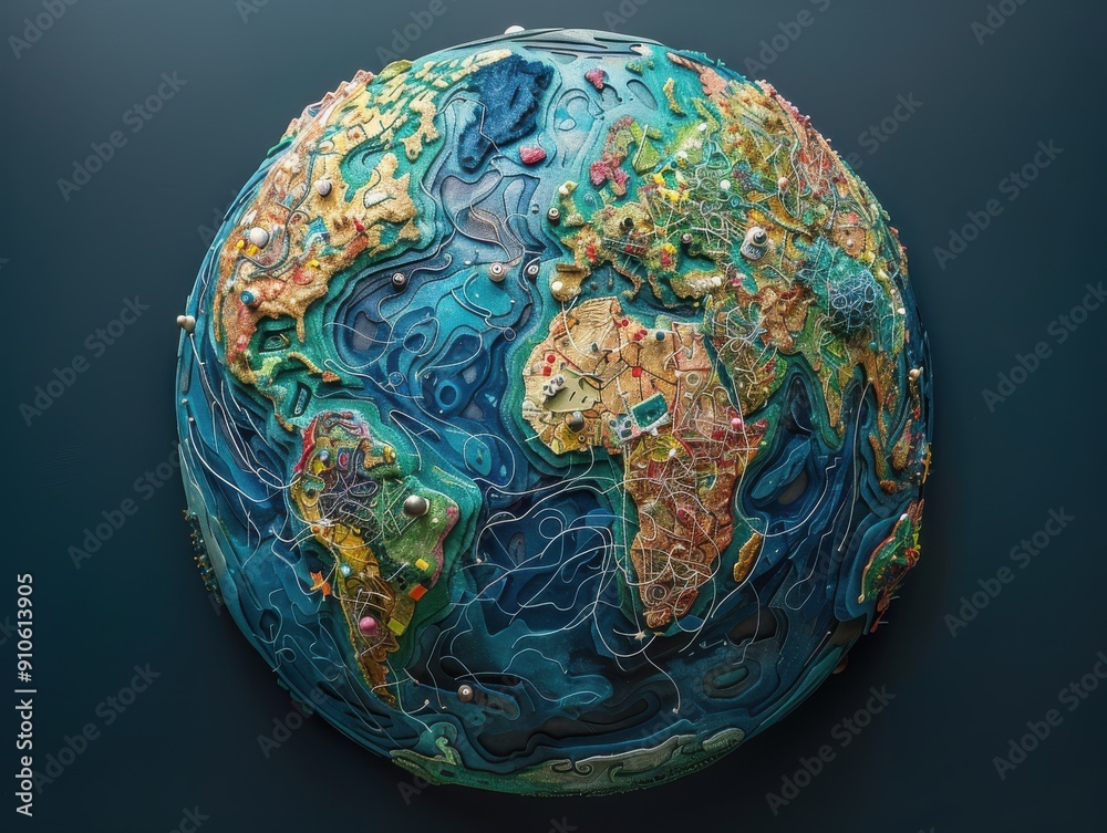 Intricate 3D Map of Earth Displaying Continents and Oceans in Detailed ...