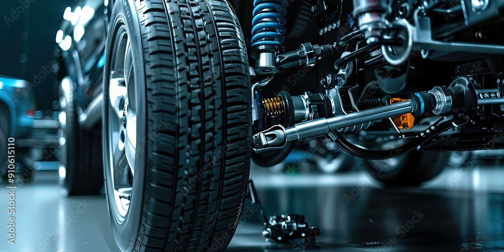 The suspension of the front wheels of a car, non-independent suspension ...