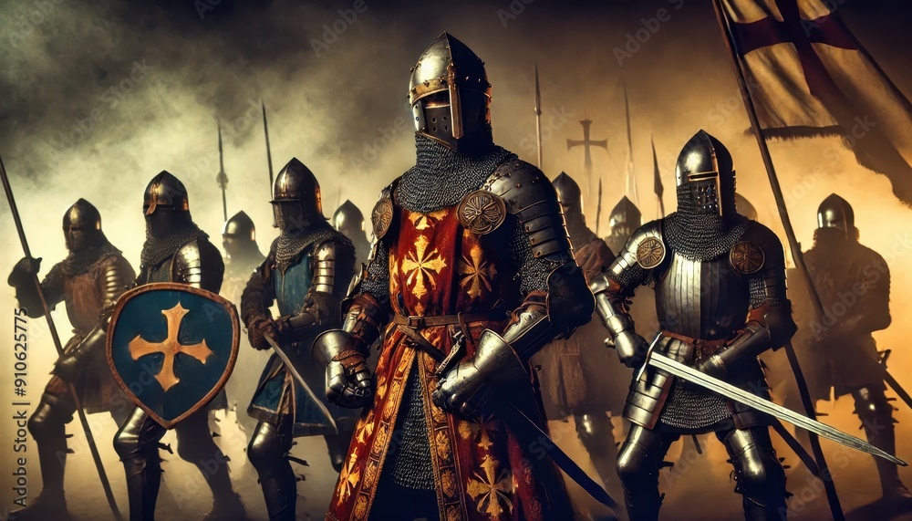 Medieval Knights in Battle Formation, Ready to Charge with Swords and ...
