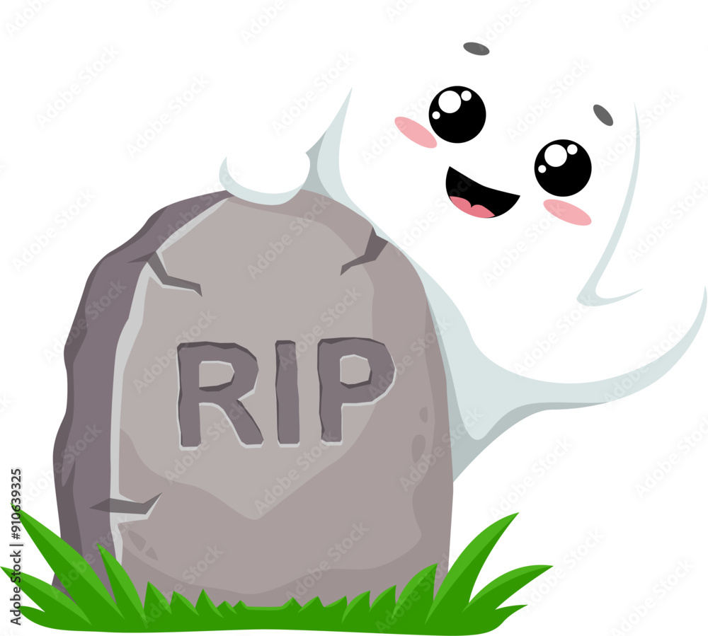 Cartoon kawaii Halloween ghost character happily peeking out the ...