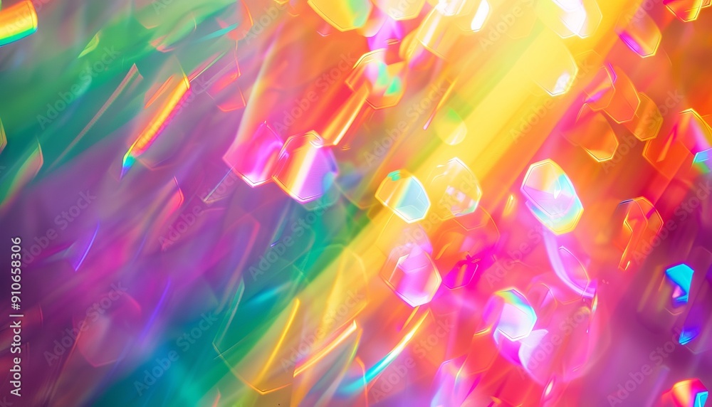 Bright and colorful blurred rainbow light refraction overlay effect ...