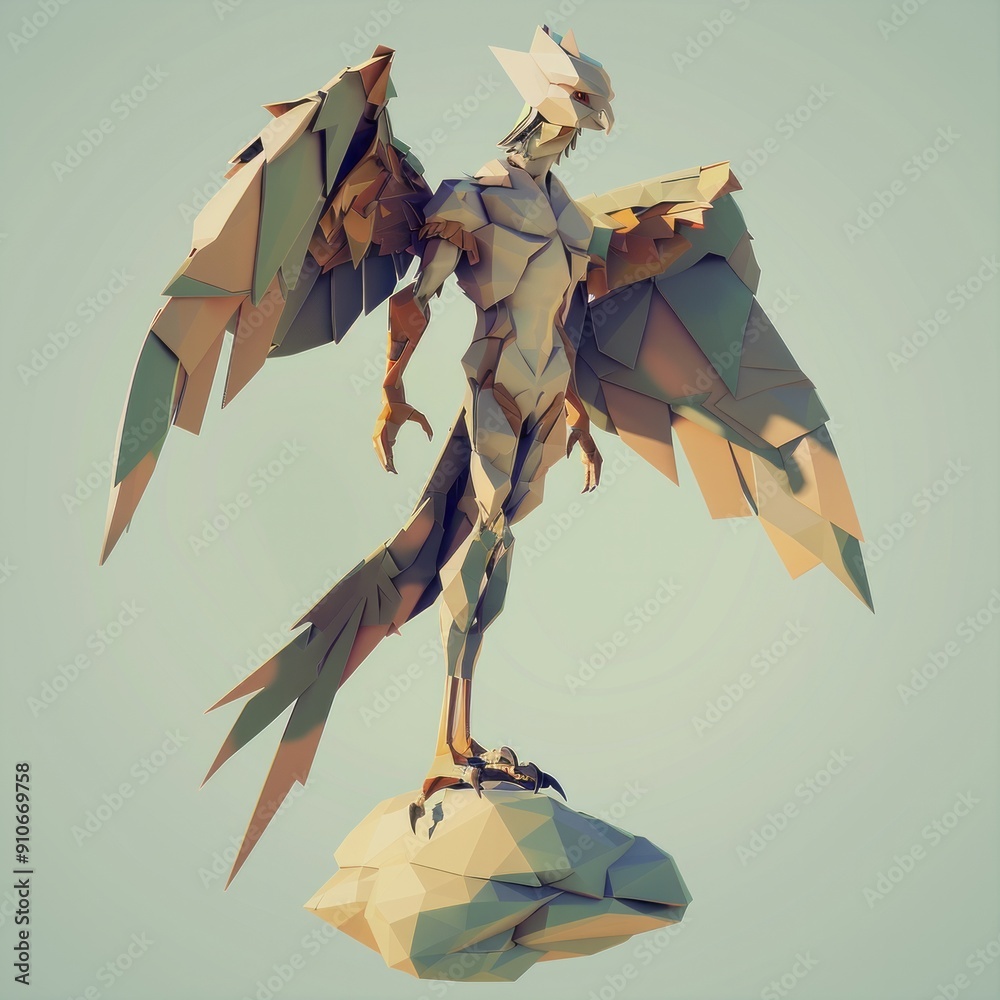 3D Render, Low Poly style of a harpy with the body of a bird and human ...