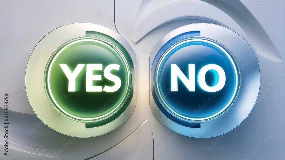 Two large, glowing buttons labeled Yes and No. Agreement and Rejection ...