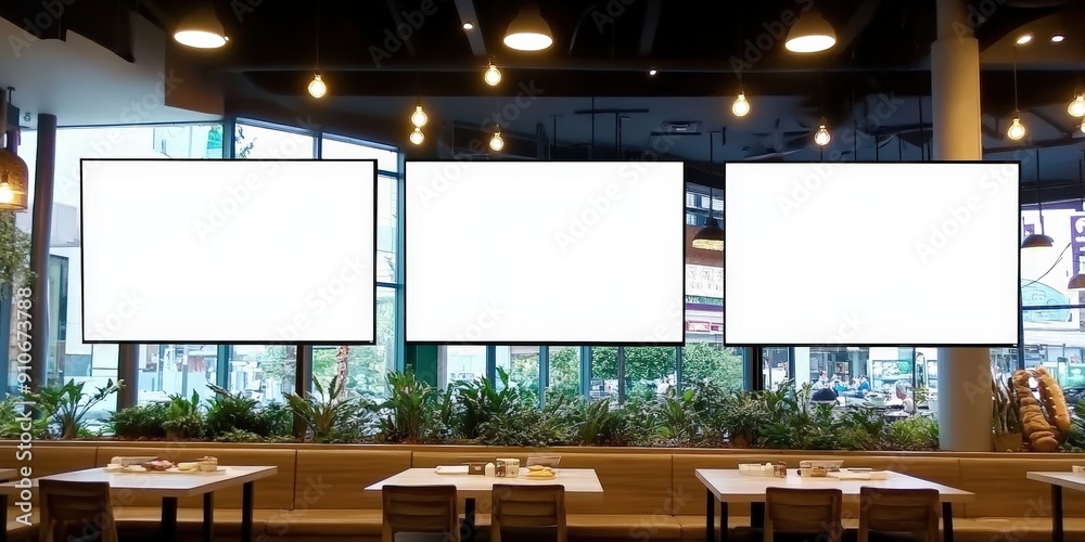 Blank TV Screens in Restaurant Interior,a restaurant with big screen ...