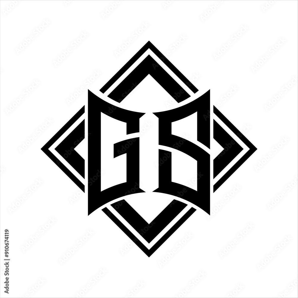 GS Letter logo with abstract shield shape with square black outline on ...