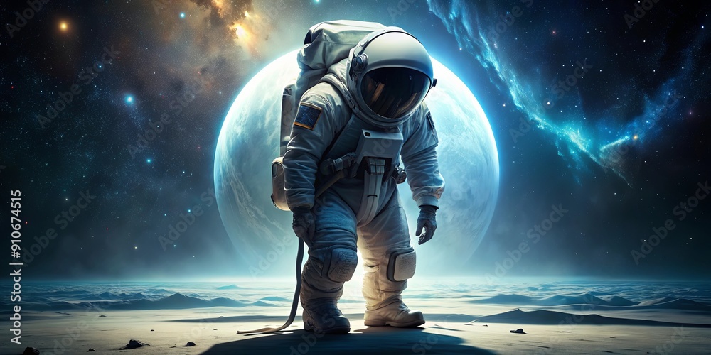 Alien astronaut in space suit bowing with back facing camera, alien ...