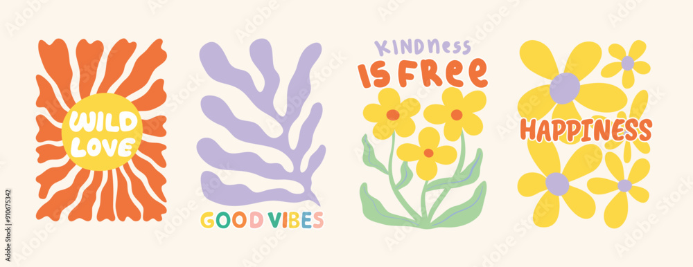 Botanical with words and quotes background art vector set. Flower and ...