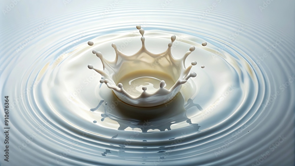 Milk crown splash in milk pool with ripples, top view , Milk, crown ...