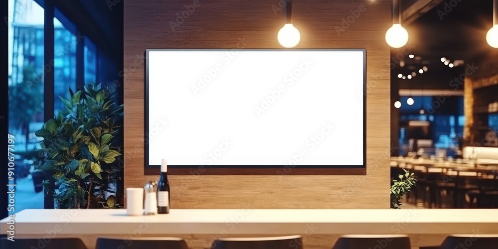 Blank Mockup Poster in a Restaurant,a restaurant with big screen ...