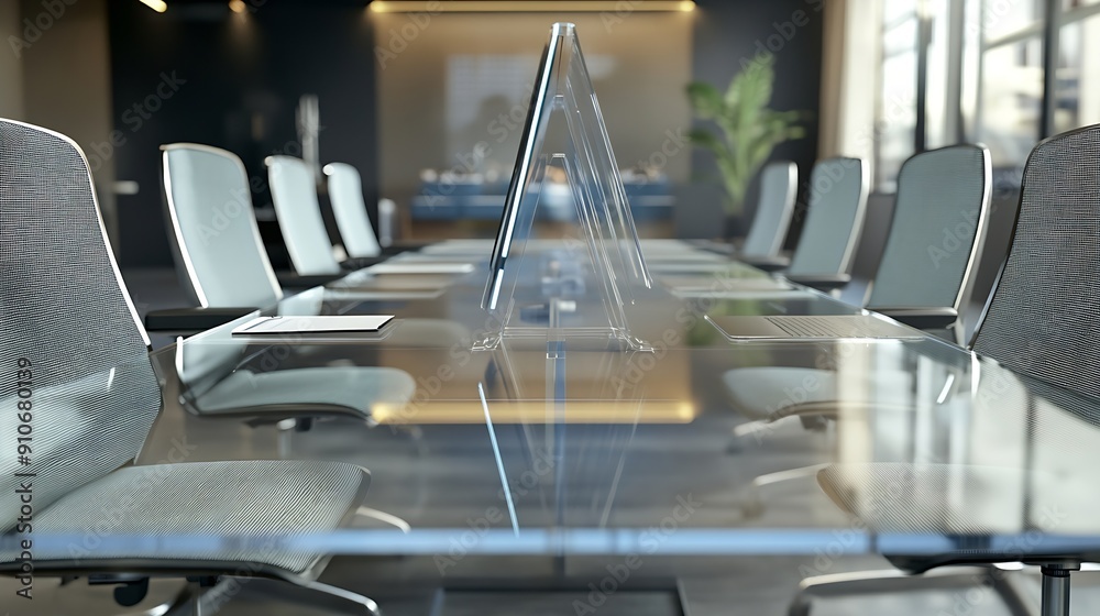 Video conference meeting room with clear acrylic sheet separates the ...