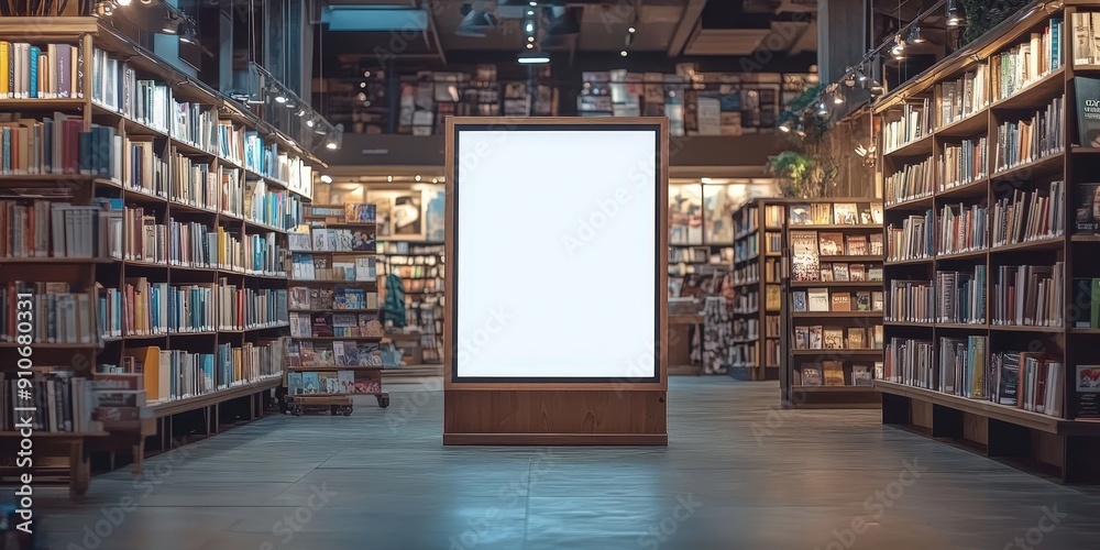Blank Sign in a Bookstore,White blank billboard on bookstore, for ...