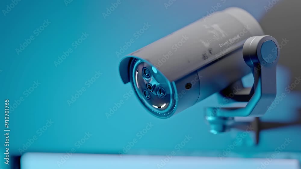 Security CCTV camera In scientific laboratory with radiation or blue ...