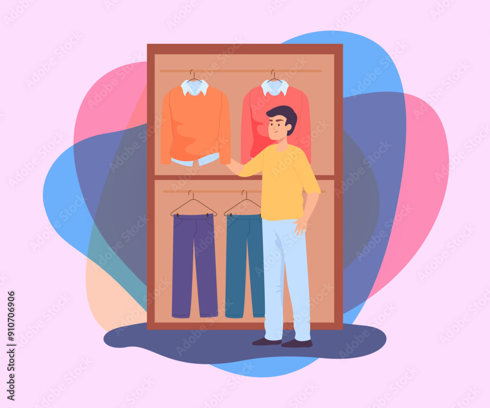 Young man buying clothes in retail store flat vector illustration ...
