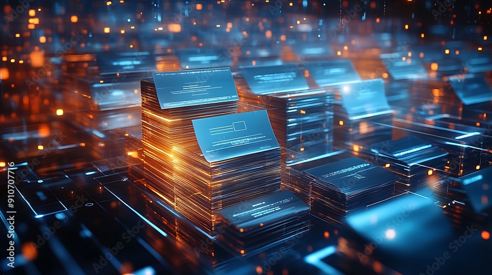 Abstract Network Grid With Files And Folders Futuristic Software Interface Digital Document