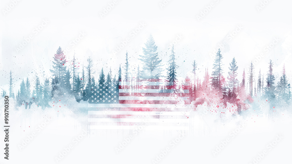 American flag with forest trees patriotic art America USA nature ...