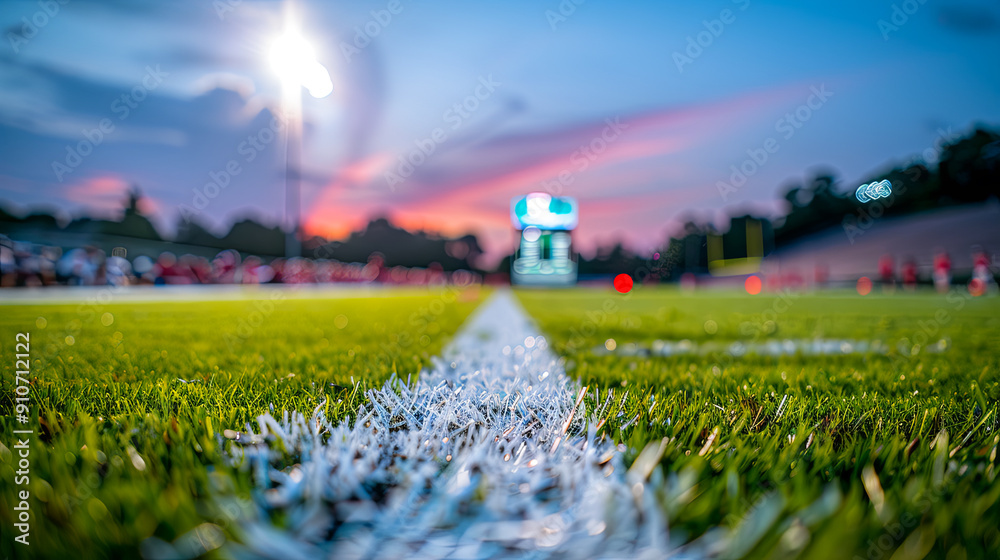 Football field yard line grass stadium sunset sports game athletes ...