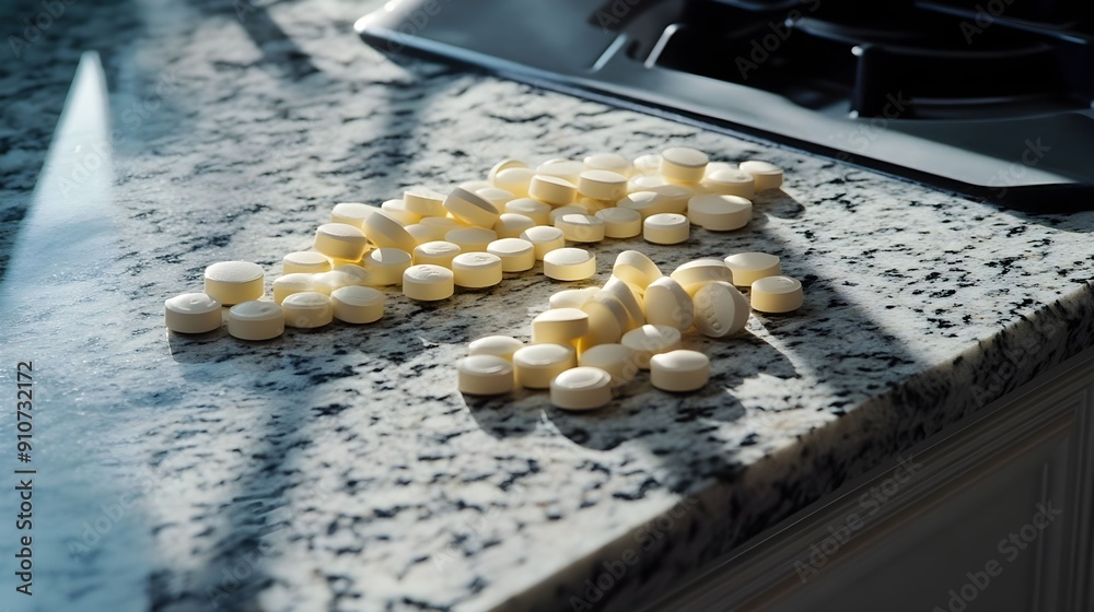 An illustration of a rounded pill, highlighting its details and texture ...