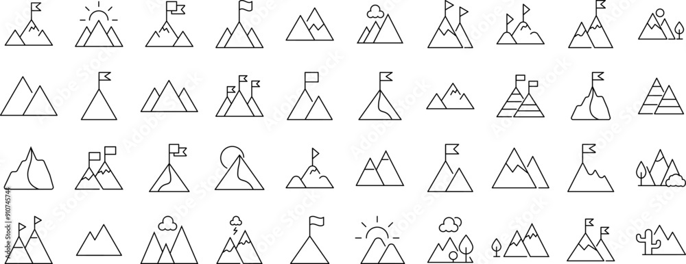 Collection of Signs of mountains as symbol of travel and hiking ...