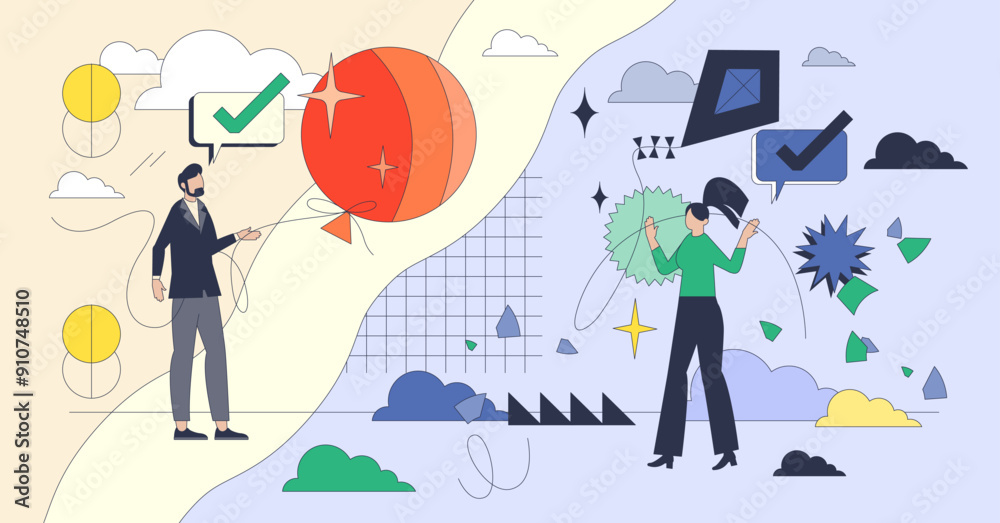 Personality differences and characteristics tiny person neubrutalism ...