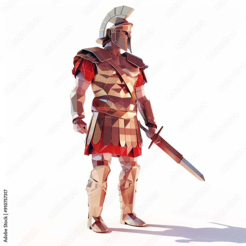 3D Render, Low Poly style of an ancient Roman soldier with a gladius ...