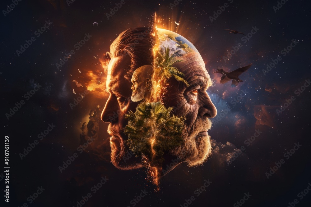 Digital art depicting the evolution of humanity from ancient ancestors ...