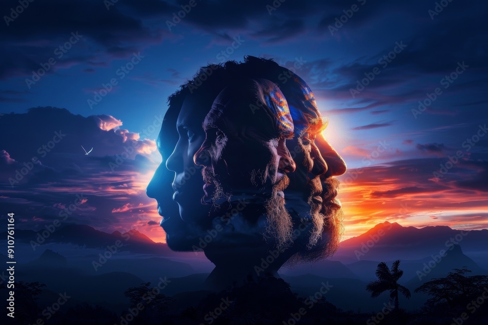 Photo Digital art depicting the evolution of humanity from ancient ...