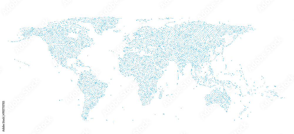 Glowing, abstract world map in blue/cyan. Cross or plus shape ...