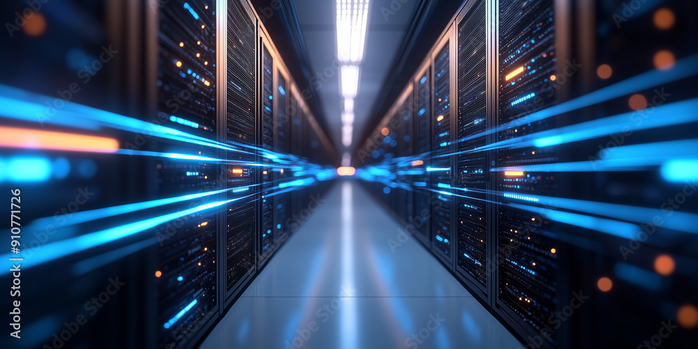 Data center and network devices in high performance operation. Stock ...