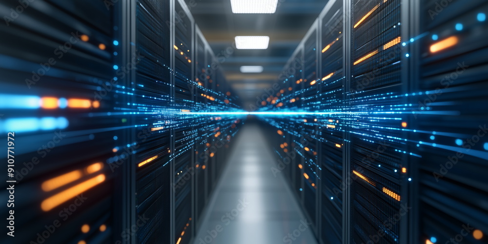 Data center and network devices in high performance operation. Stock ...