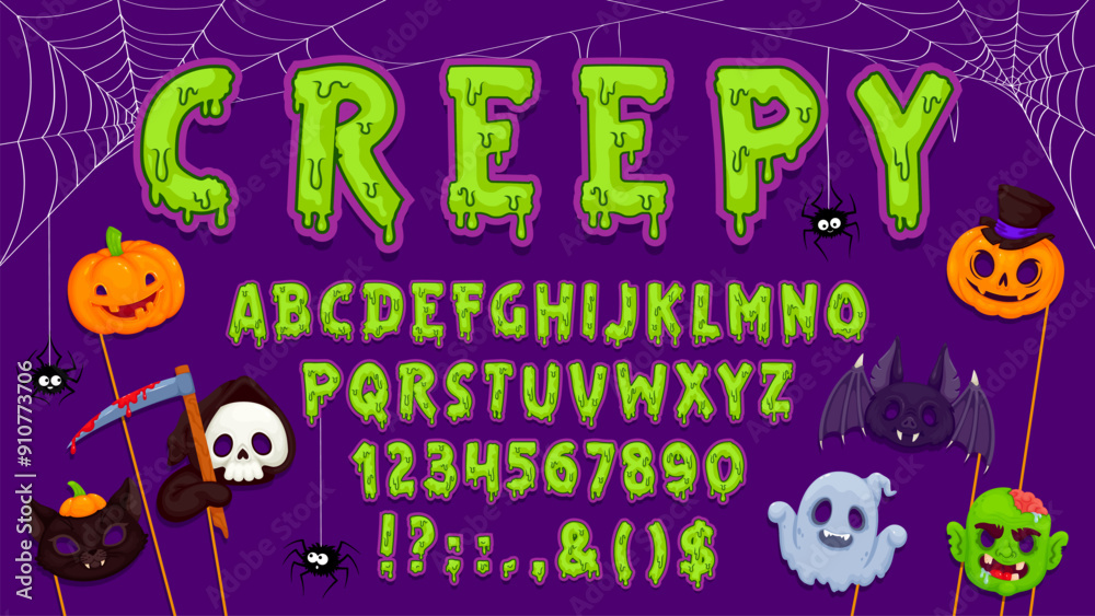 Creepy Halloween font, zombie typeface, spooky Helloween alphabet scary ...