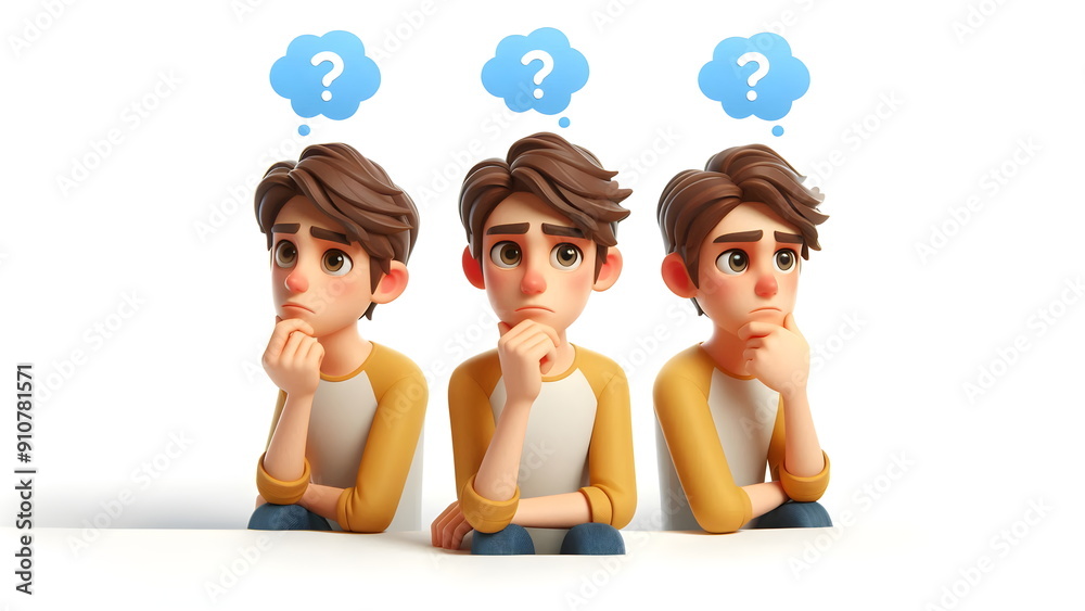 Thinking questioning dreaming planning cartoon character young adult ...