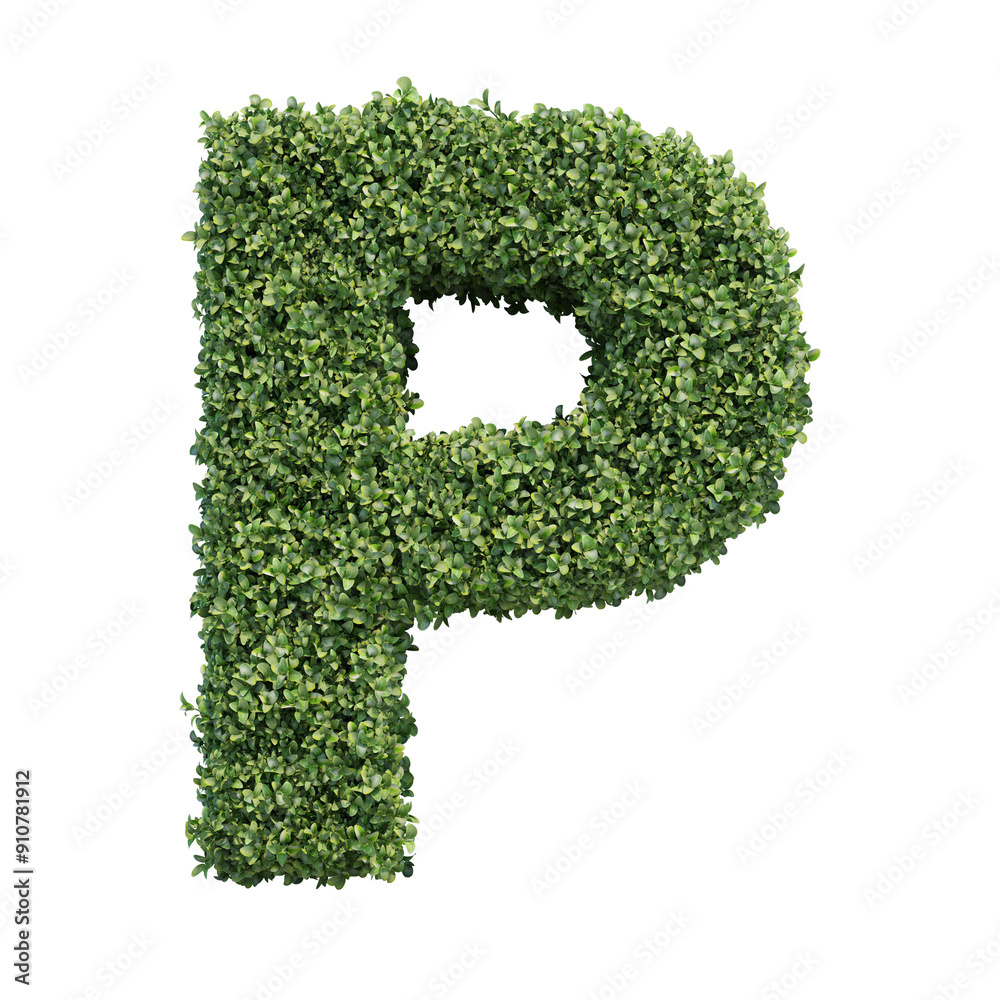 ภาพประกอบสต็อก Realistic plant leaves bush alphabet letter P isolated ...