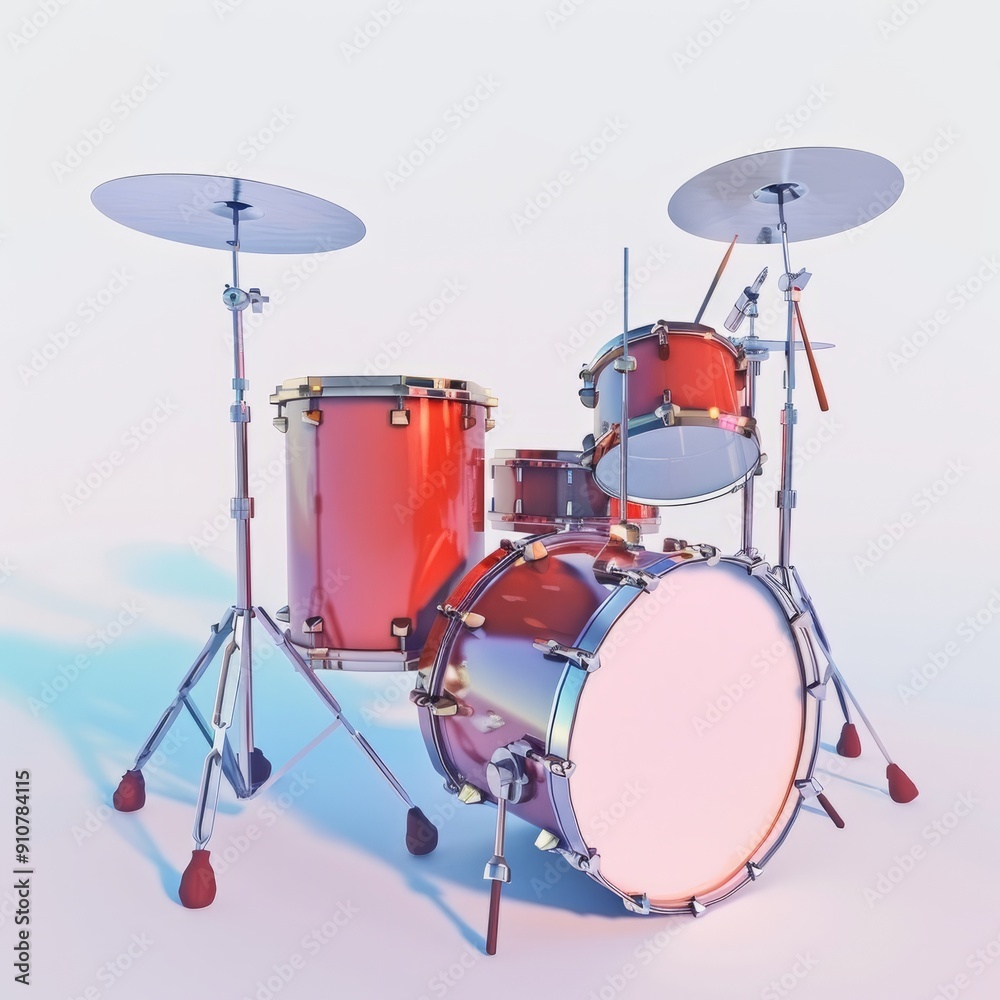 D Render, Low Poly style of a traditional drum set with basic shapes ...