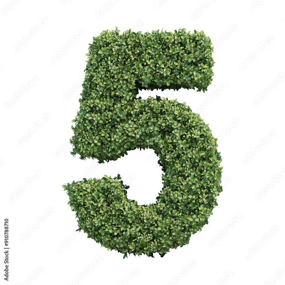 Realistic plant leaves bush alphabet number 5 five isolated on ...