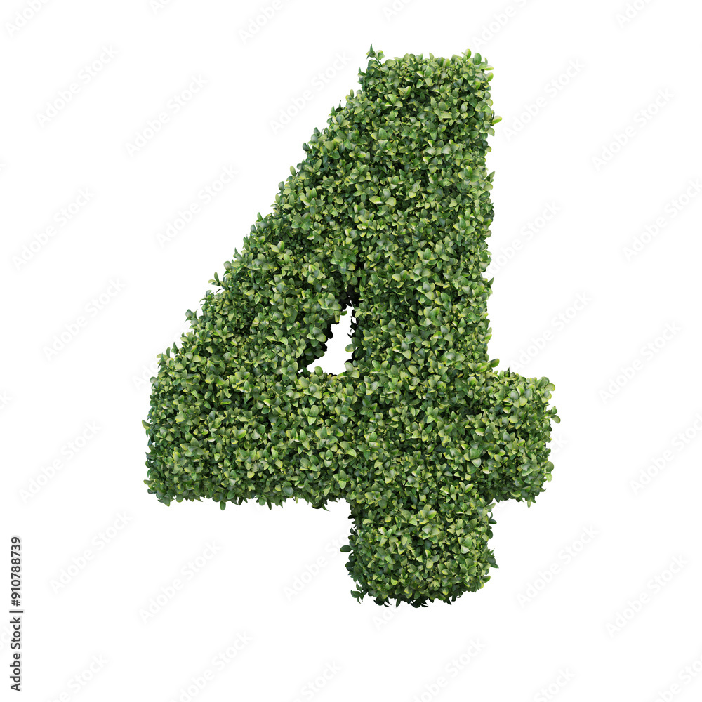 Realistic plant leaves bush alphabet number 4 four isolated on ...