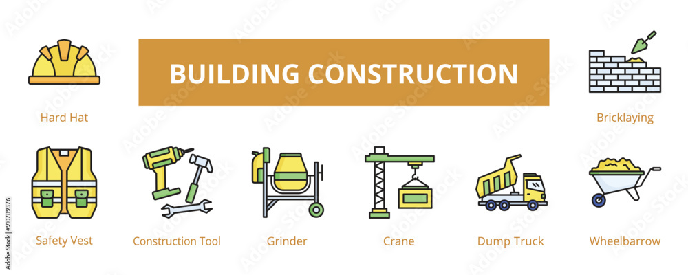 Building Construction Lineal Color Banner Web Icon Set Vector ...