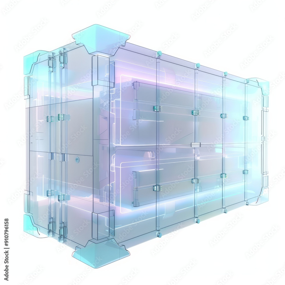 3D Render, Low Poly style of a transparent, floating storage unit, on ...