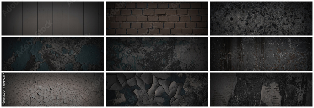 Set of dark panoramic background textures. Collection of wide textures ...