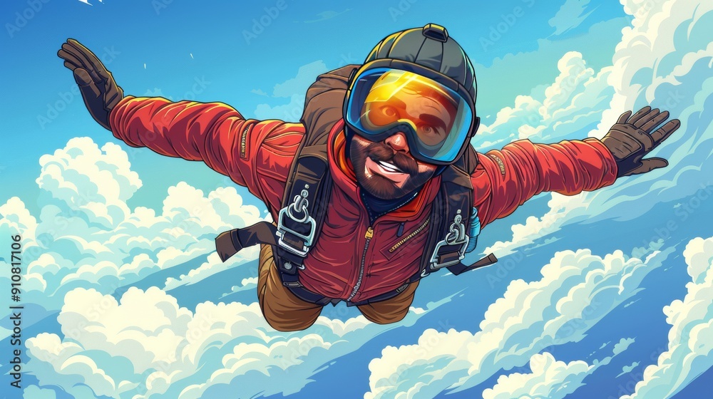 Cartoon vector daredevil skydiving from a plane for an exhilarating ...