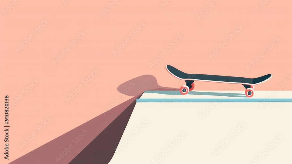 A skateboard on a ramp, minimalist design, clean lines, 2D vector ...
