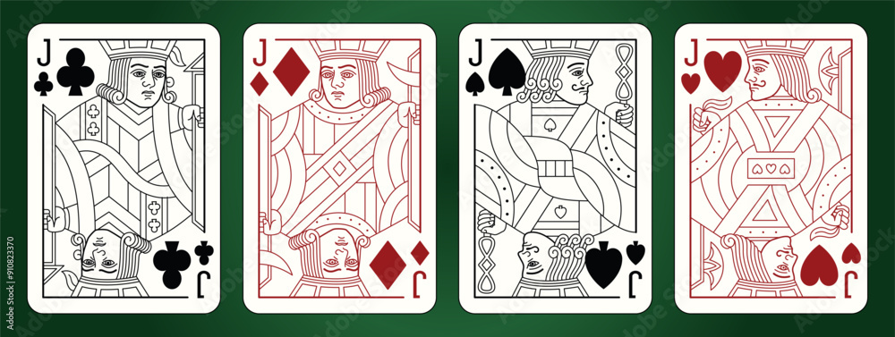 Jack playing cards set. Editable stroke. Spades Hearts Diamonds and ...